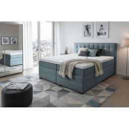 Home Affaire Boxspringbett &raquo;K&ouml;ln, Doppelbett, Polsterbett, Federkernbett, Komforbett, 160, 180 cm&laquo; inkl. Topper, zwei Bettk&auml;sten, Taschen-
