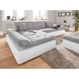 DOMO collection Ecksofa &raquo;PB MORIC wahlweise mit Bettfunktion + Armteilverstellung, L-Form&laquo; im XXL-Format, B/T/H:300/172/80 cm, feine Steppung wei&szlig; 