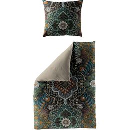 Jekatex Wendebettw&auml;sche &raquo;MERAN&laquo; 2 Stk. Bettw&auml;sche-Set aus 100% Baumwolle gr&uuml;n Mako-Satin, Obermaterial: 100% Baumwolle B/L: 155cm x 220cm, 1 Stk., 1 Stk., 