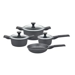 GSW Topf-Set &raquo;Easy Click&laquo; Set, Kochtopf 20/24 cm, 1 Stielkasserolle 16 cm, 1 Bratpfanne 24 cm, 7 Stk. tlg. Aluminiumguss schwarz Einheitsgr&ouml;&szlig;e