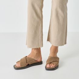 Tamaris Damen Pantolette, Gr. 39, braun, Veloursleder, unifarben, Basic, Schuhe, Sommerschuh, Schl&uuml;pfschuh mit TOUCH-IT Technologie
