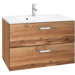 Welltime Waschbeckenunterschrank &raquo;Ravenna&laquo; Badm&ouml;bel, Waschtisch inkl. Waschbecken braun eichefarben, B/H/T: 70cm x 56cm x 47cm