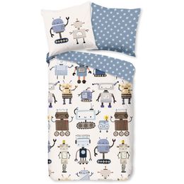 Good Morning Kinderbettw&auml;sche &raquo;Robo&laquo; 2 Stk. Baumwolle, Rei&szlig;verschluss, Wendeoptik, Baby, Junge, Roboter, Wei&szlig; blau blau Renforc&eacute;, Obermaterial: 100% 