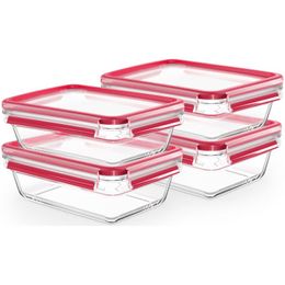 Emsa Frischhaltedose &raquo;Clip & Close Glas Set, rechteckig, 100 % dichte Aufbewahrungsboxen&laquo; sp&uuml;lmaschinen-, gefrier-, backofen-, mikrowellenfest rot Glas B/H