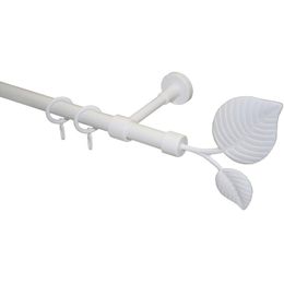 Garesa Gardinenstange &raquo;BLATT&laquo; &Oslash; 20 mm 1 l&auml;ufig-l&auml;ufig Wunschma&szlig;l&auml;nge Vorhanggarnitur, Kunststoff, verl&auml;ngerbar, mit Ringe wei&szlig; Kunststoff, Metall B/L: