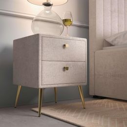OTTO home Nachtschrank &raquo;MOIVREE Polster-Nachtkommode wahlweise mit 2 Schubladen oder F&auml;cher&laquo; Nako auf goldenen Beinen, Ma&szlig;e B/T/H: 41/40,5/53,5cm, 