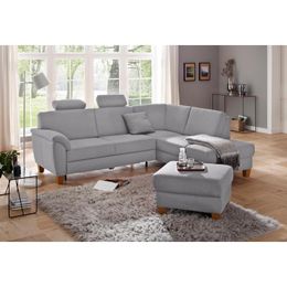 OTTO home Ecksofa &raquo;Alta L-Form&laquo; mit Federkern und Kontrastnaht, F&uuml;&szlig;e Buche eichefarben grau Struktur ( 100% Polyester);Struktur fein ( 100% Polyester)