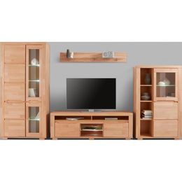 OTTO home Wohnwand &raquo;Denis&laquo; Set, 4 Stk. tlg. beige Holz teilmassiv Holzwerkstoff Kernbuchefarben (Korpus)/ Massivholz Kernbuche (Front)