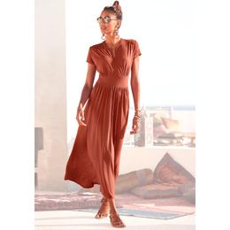 Lascana Damen Lascana Midikleid &raquo;mit Rei&szlig;verschluss am Ausschnitt und Tailleneinsatz&laquo; Ohne Taschen figurbetontes Jerseykleid, Viskosekleid, elegantes 