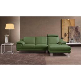Egoitaliano Ecksofa &raquo;Shakira, Design & Sitzkomfort auf hohem Niveau, Breite 236cm, L-Form&laquo; mit Recamiere, L-Form, edle F&uuml;&szlig;e gr&uuml;n Leder CAREZZA (echtes Rindsleder)
