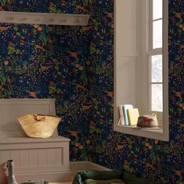 Joules Vliestapete &raquo;Enchanted Woodland Navy&laquo; glatt Design Tapeten blau Vlies B/L: 0,52m x 10m, Rollen: 1