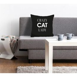 queence Dekokissen &raquo;Crazy Cat Lady&laquo; Kissenh&uuml;lle,Crazy Cat Lady,Spruch,Schwarz,Wei&szlig;,Lustig,Katzenliebhaber schwarz Polyester B/L: 40cm x 40cm, 1 Stk.