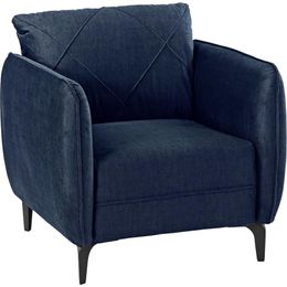 Jockenh&ouml;fer Sessel &raquo;Novara, B: 86 cm, Sitzh&ouml;he: 46 cm&laquo; mit attraktiver Steppung, Rauten-Biesenn&auml;hte blau Korpus: 100% Polyester Velours, B/H/T: 86cm x 86cm x 85cm