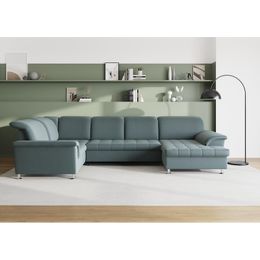 DOMO collection Wohnlandschaft &raquo;FRANZI optional mit Bettfunktion, Bettkasten & Kopfteilverstellung&laquo; U-Form, Recamiere rechts, eisblau, B/T: 352/214 cm