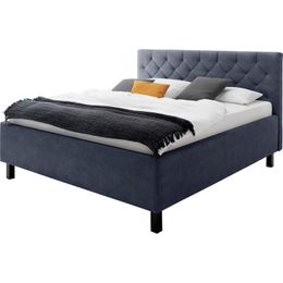 Meise M&ouml;bel meise.m&ouml;bel Polsterbett &raquo;San Remo&laquo; mit Bettkasten blau Liegefl&auml;che L&auml;nge B: 200cm x 160cm, Webstoff Holzfu&szlig;: schwarz lackiert, H&ouml;he Bettseite: 55cm, 