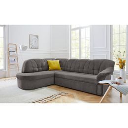 DOMO collection Ecksofa &raquo;Pegnitz, zeitlose und elegante R&uuml;ckensteppung, Breite 246cm, L-Form&laquo; wahlweise mit Bettfunktion grau 95% Polyester, 5% Nylon 