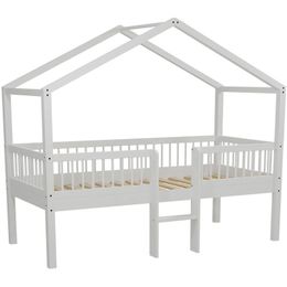 Vipack Hausbett &raquo;Forrest ist ein hochwertiges Massivholz Haus Bett "Made in Europe"&laquo; inkl. Rolllattenrost, Dachaufbau, Absturzschutz und Leiter, wahlweise 