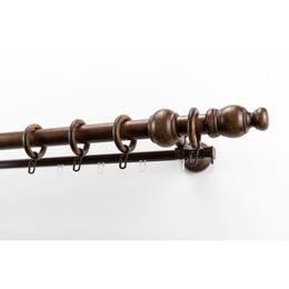 Garesa Gardinenstange &raquo;NOVA&laquo; &Oslash; 28 mm 2 l&auml;ufig-l&auml;ufig Wunschma&szlig;l&auml;nge Vorhanggarnitur Holz, verl&auml;ngerbar, Wandmont.,mit Ringe/2 Lauf Gleiter braun 