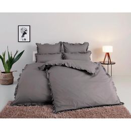OTTO home Bettw&auml;sche &raquo;Violetta in Gr. 135x200 oder 155x220 cm&laquo; 2 Stk. Bettw&auml;sche aus Baumwolle, romantische Bettw&auml;sche mit Volants grau Renforc&eacute;, 