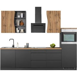 KOCHSTATION K&uuml;chenzeile &raquo;KS-Bruneck&laquo; 300cm breit, ohne E-Ger&auml;te, hochwertige MDF-Fronten grau B/H/T: 300cm x 200cm x 60cm, ohne E-Ger&auml;te