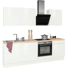 KOCHSTATION K&uuml;chenzeile &raquo;KS-Avio&laquo; 38 mm starke Arbeitsplatte und Hochglanz-Fronten, Breite 240 cm wei&szlig; B/H/T: 240cm x 60cm