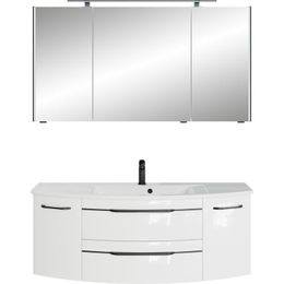 Badm&ouml;bel-Set &raquo;Serie 7045 2-teilig Mineralmarmor-Waschtisch mit LED-Spiegelschrank&laquo; Set, 2 Stk. tlg. wei&szlig; Holzwerkstoff B/H/T: 133,2cmcm x 200cmcm x 