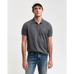 Gant Herren Poloshirt &raquo;REG SHIELD SS PIQUE POLO&laquo; mit Logo und Flachstrickkragen 100% Baumwolle Pique grau XXL