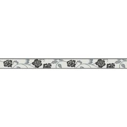 A.S. Cr&eacute;ation Bord&uuml;re &raquo;Only Borders&laquo; Wald botanisch floral leicht strukturiert Bord&uuml;re mit Blumen floral selbstklebend Borte Wohnzimmer Flur Design grau Papier, 