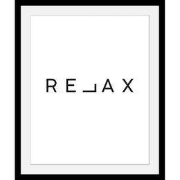 queence Bild &raquo;Relax&laquo; Humor Motivationsbilder Schriftzug Schwarz-Wei&szlig; HD Premium Poster-Druck inkl. Holzrahmen schwarz Acrylglas, Holz, Papier B/H/T: 