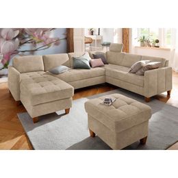 Home Affaire Wohnlandschaft &raquo;Earl U-Form&laquo; wahlweise auch mit Schlaffunktion oder Schlaffunktion mit Bettkasten beige Struktur fein (100% Polyester);