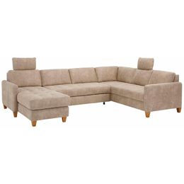 Home Affaire Wohnlandschaft &raquo;Earl U-Form&laquo; wahlweise auch mit Schlaffunktion oder Schlaffunktion mit Bettkasten beige Struktur fein (100% Polyester);