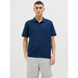 Jack & Jones JACK & JONES Herren Poloshirt "JJEAUSTIN POLO SS NOOS", blau, Gr. S, bestickt, unifarben, Jersey, Obermaterial: 58% Polyester, 40% Baumwolle, 2%