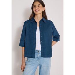 Cecil Damen Hemdbluse, blau, Gr. XS, unifarben, Web, 100% Baumwolle, Blusen, in Unifarbe