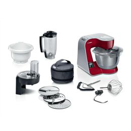 Bosch K&uuml;chenmaschine &raquo;Serie 4 MUM5X734, integr. Waage, Durchlaufschnitzler, Mixer, rot&laquo; 2 Sch&uuml;sseln, 3 Scheiben, Knethaken/R&uuml;hr-/Schlagbesen, 