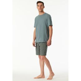 Schiesser Herren Pyjama &raquo;Casual Essentials&laquo; 0, 2 tlg. mit unifarbenem Oberteil und gemusterter Hose gr&uuml;n 48