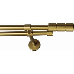 Garesa Gardinenstange &raquo;STAURA&laquo; &Oslash; 16 mm 2 l&auml;ufig-l&auml;ufig Wunschma&szlig;l&auml;nge Vorhanggarnitur, verl&auml;ngerbar, Knopf mit 2 Rillen, ohne Ringe gold Holzwerkstoff