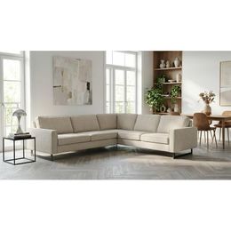 OTTO home Ecksofa &raquo;Pinto, XXL, 250/290 cm, langer Schenkel, Ottomane&laquo; Cord, Chenille, Lederoptik, mit Keder, Metallf&uuml;&szlig;e, Wellenunterfederung beige 100