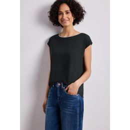 Street One Damen T-Shirt, schwarz, Gr. 46, unifarben, Web, 50% Modal, 50% Baumwolle, Shirts, mit U-Boot-Ausschnitt