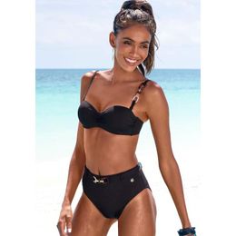Lascana Damen Lascana Highwaist-Bikini-Hose &raquo;Yves&laquo; mit edlen Zieraccessoire schwarz 34, N-Gr