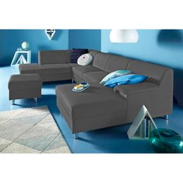 Home Affaire Wohnlandschaft &raquo;Jamie, zeitloses Design, fester Sitzkomfort, viel Platz, U-Form&laquo; wahlweise mit Bettfunktion grau B/H/T: 308cm x 72cm x 