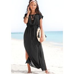 Lascana Damen Strandkleid "aus leicht transparenter Webware mit hohen Schlitzen", schwarz, Gr. 42, unifarben, Web, Obermaterial: 100% Viskose,