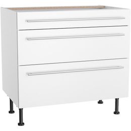 KOCHSTATION Unterschrank &raquo;KS-Bern2&laquo; Breite 90 cm, 1 Schubkasten, 2 Ausz&uuml;ge wei&szlig; Holzwerkstoff B/H/T: 90cm x 87cm x 58,4cm, Schubladen: 3 Stk.