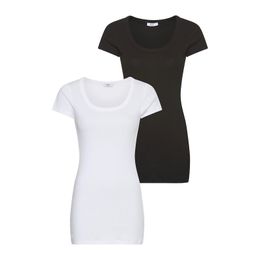 Flashlights Damen T-Shirt 2er-Pack, figurbetonter Schnitt, unifarben, Rundhalsausschnitt schwarz-wei&szlig; 40/42 (M)