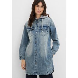 bonprix Damen bonprix Jeansjacke mit Kapuze lange, bequeme Passform, mit Eingriffs- und Brusttaschen blau 42