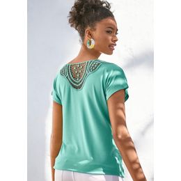 Vivance Damen Kurzarmshirt "mit Spitzeneinsatz im R&uuml;cken", gr&uuml;n, Gr. 44, unifarben, Single Jersey, Obermaterial: 95% Viskose (LENZING ECOVERO ), 5%