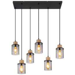 Globo LIGHTING H&auml;ngeleuchte &raquo;REID&laquo; E27 1 Stk. Wohnzimmerleuchte schwarz/Holz, Rauchglas, h&ouml;henk&uuml;rzbar schwarz 6, &Oslash; 10cm H: 120cm, 1 Stk.