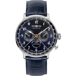 Zeppelin Herren Zeppelin Multifunktionsuhr &raquo;LZ 129 Hindenburg Moonphase&laquo; Armbanduhr, Quarzuhr, Herrenuhr, Datum, Mondphase, Made in Germany blau 