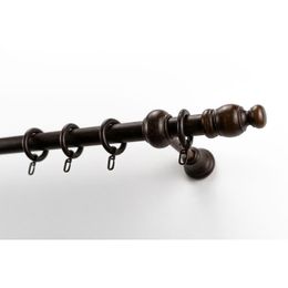 Garesa Gardinenstange &raquo;NOVA&laquo; &Oslash; 28 mm 1 l&auml;ufig-l&auml;ufig Wunschma&szlig;l&auml;nge Vorhanggarnitur Holz, verl&auml;ngerbar, Wandmont.,mit Ringe/2 Lauf Gleiter braun 