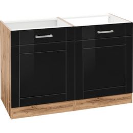 KOCHSTATION Sp&uuml;lenschrank &raquo;KS-Tinnum&laquo; 120 cm breit, MDF-Fronten, Metallgriffe, inklusive Einbausp&uuml;le schwarz Holzwerkstoff wotaneiche, B/H/T: 120cm x 