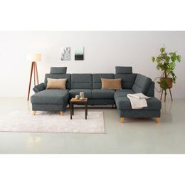 OTTO home Wohnlandschaft &raquo;Westerland U-Form&laquo; Federkern, wahlweise Schlaffunktion, Stauraum und Armlehn-Verstellung blau 100% Polyester B/H/T: 303cm x 